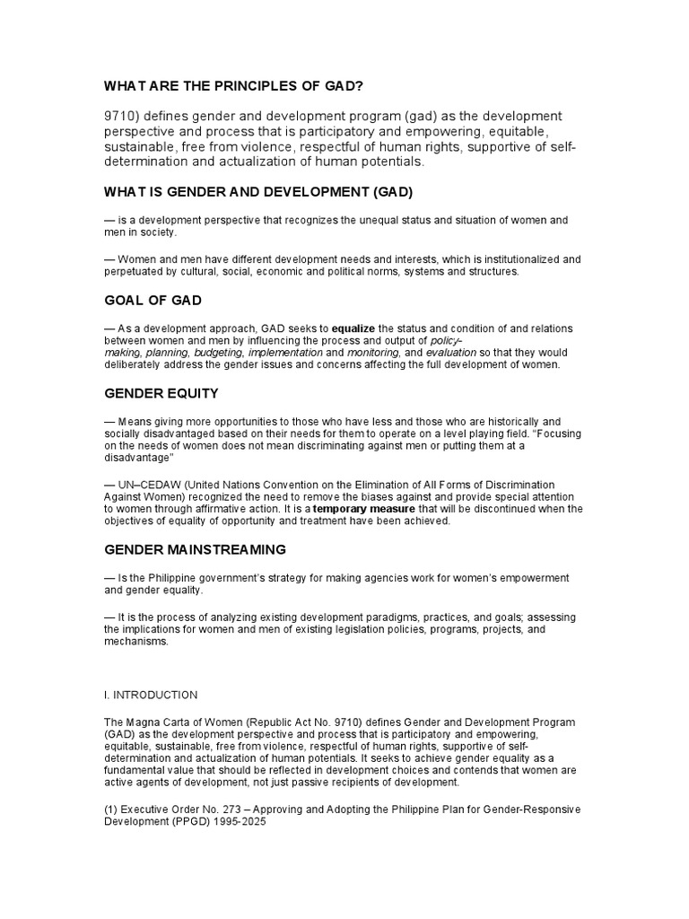 What Are The Principles of Gad | PDF | Gender And Development | Gender ...