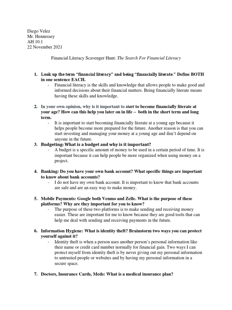 Financial Literacy Scavenger Hunt | PDF | Debits And Credits | Stocks