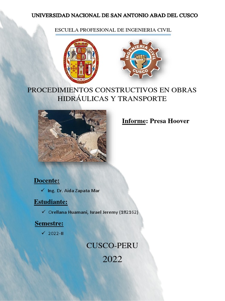 12 Orellana Huamani Israel Jeremy-InF3 | PDF | Presa Hoover | Hormigón