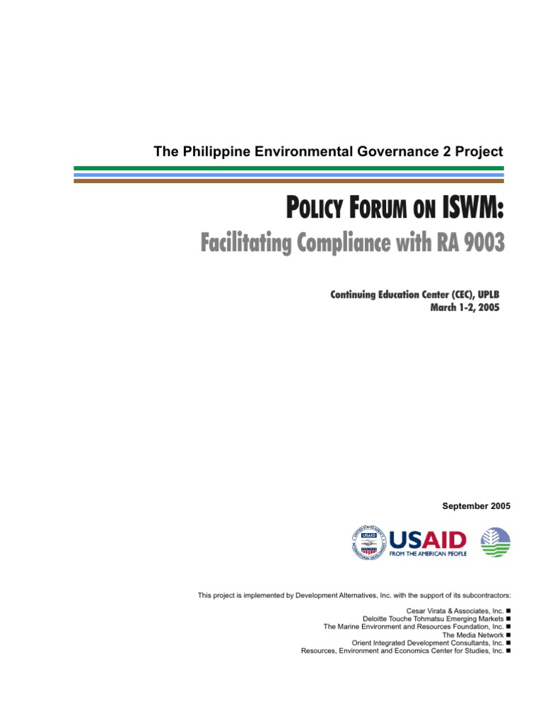 Policy Forum On ISWM Proceedings - FINAL | PDF | Landfill | Waste Management