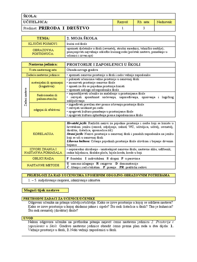 003 - PROSTORIJE I ZAPOSLENICI U SKOLI - Obrada | PDF