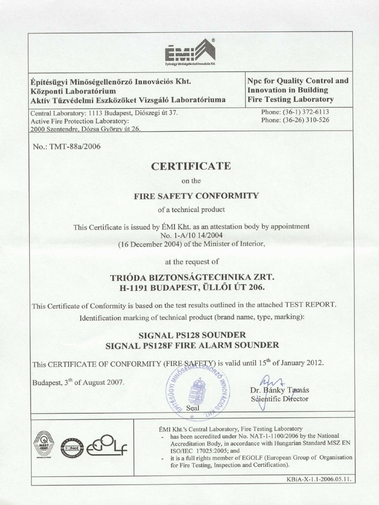 Certificat Conformitate Sirena de Exterior Paradox PS 128 | PDF