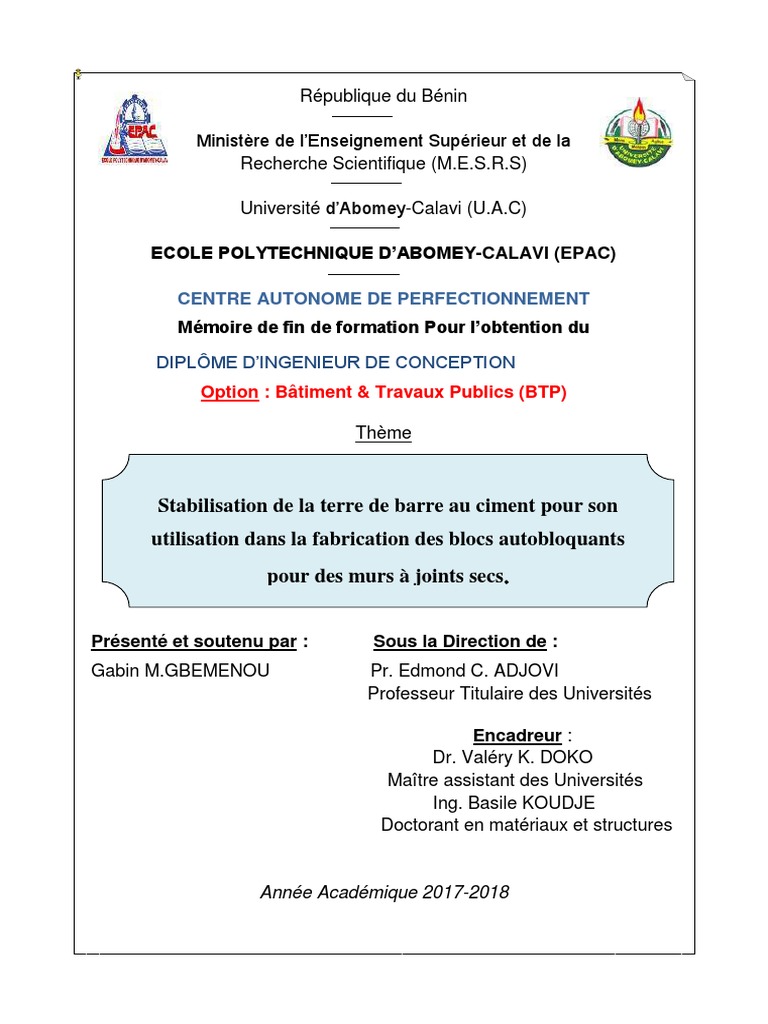 Mémoire GBEMENOU Gabin M. - Compressed | PDF | Ciment | Environnement naturel