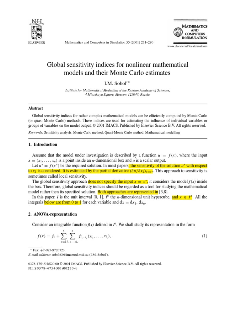 Global Sensitivity Indices For Nonlinear Mathematical Models and | PDF | Sensitivity Analysis ...