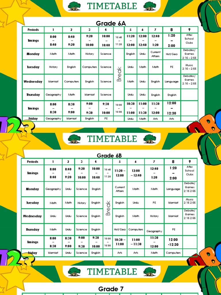 Grade 6 Timetable Overview 2025 | PDF