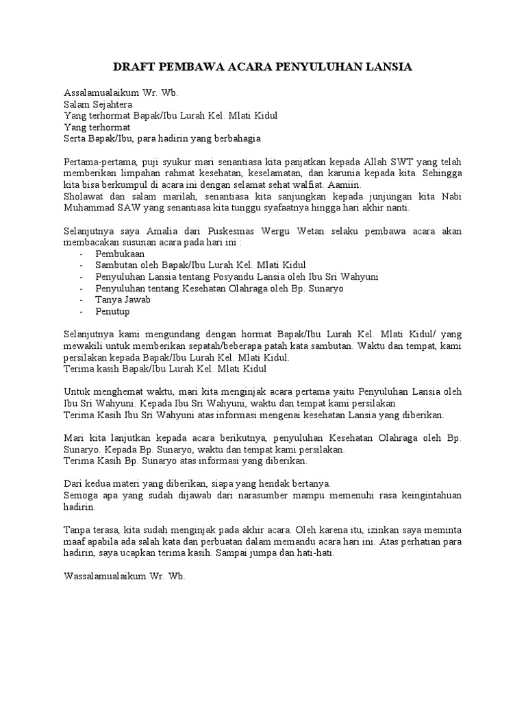 Draft Pembawa Acara Penyuluhan Lansia | PDF