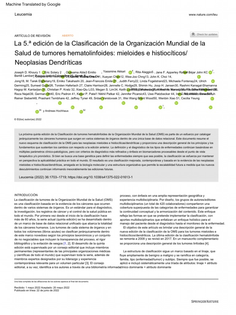 Clasif Oms 5 Español Kroyry Azul | PDF | Cáncer | Leucemia