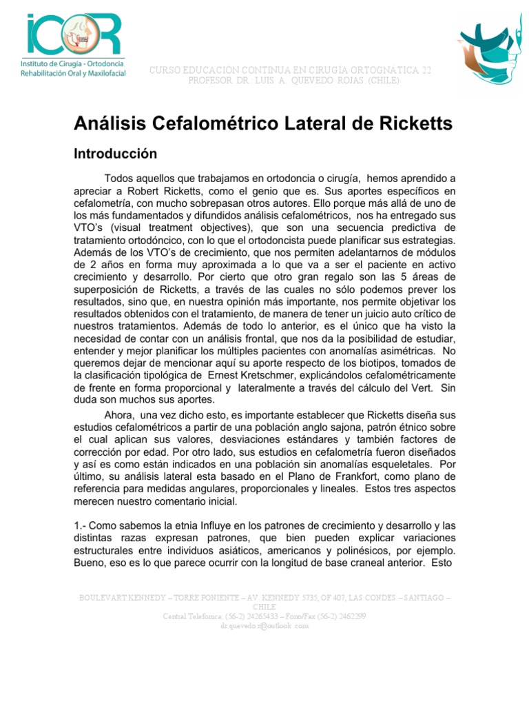Analisis Cefalometrico de Rickett | PDF | Ramas de Odontología