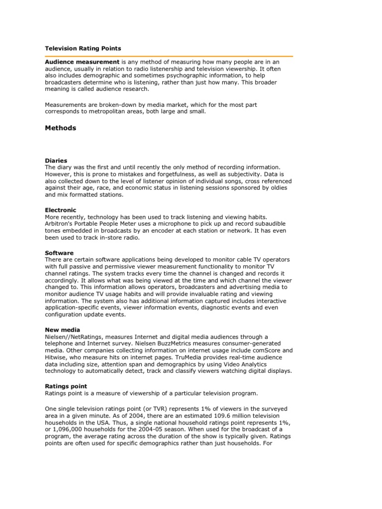 Television Rating Points | PDF | Audience Measurement | Nielsen Ratings