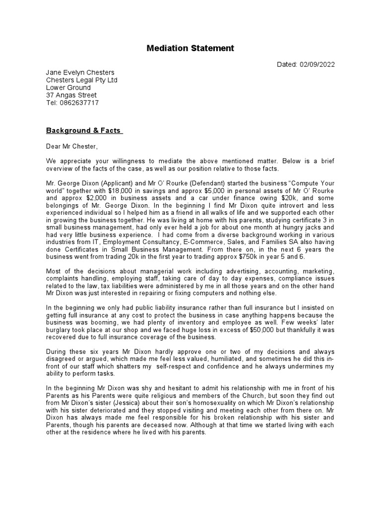 Positions Paper Mediation Okrien | PDF | Insurance | Valuation (Finance)