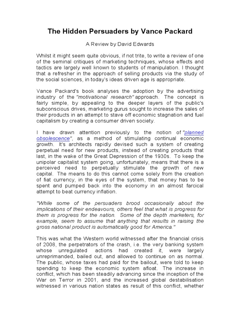 The Hidden Persuaders by Vance Packard | Download Free PDF | Marketing ...