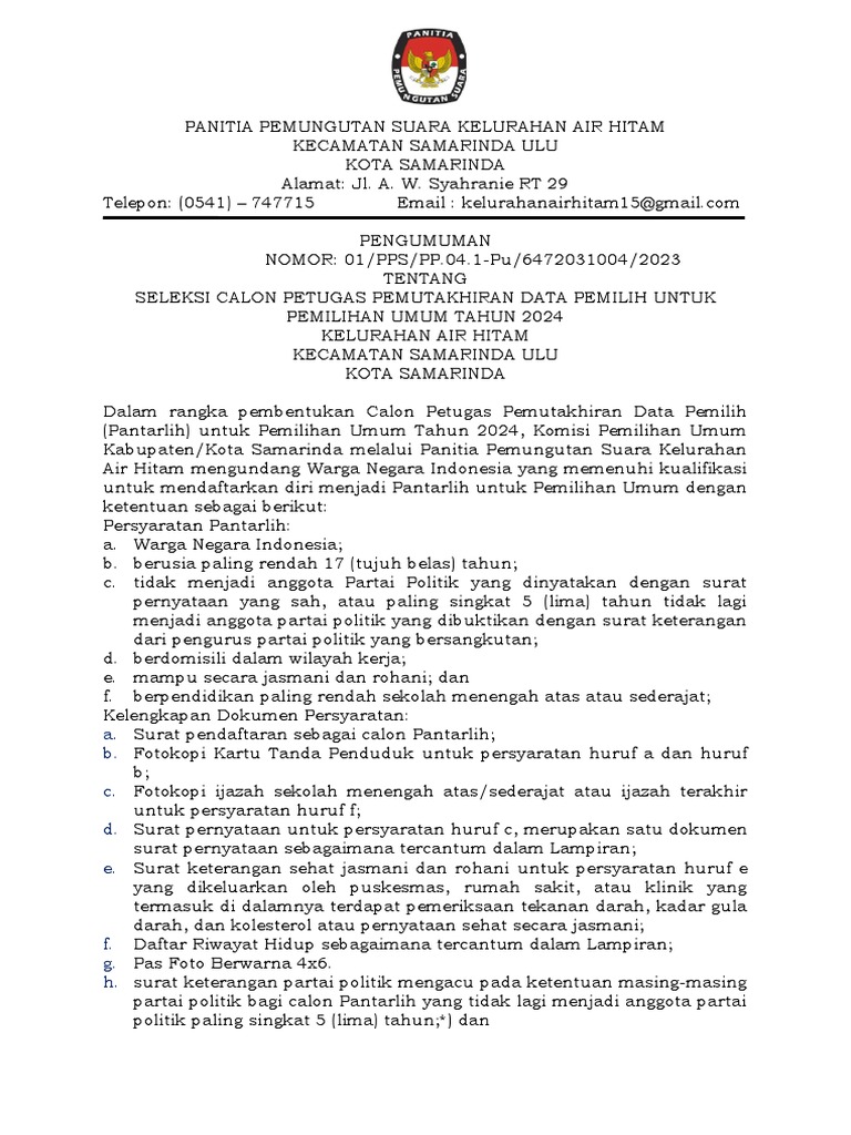 Formulir Pantarlih | PDF