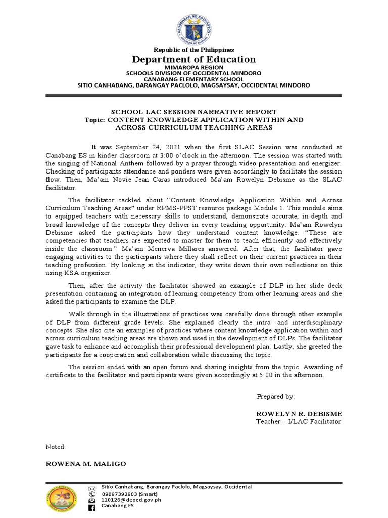 Slac Narrative Report On PPST-RPMS Module 1 | PDF | Teachers | Pedagogy