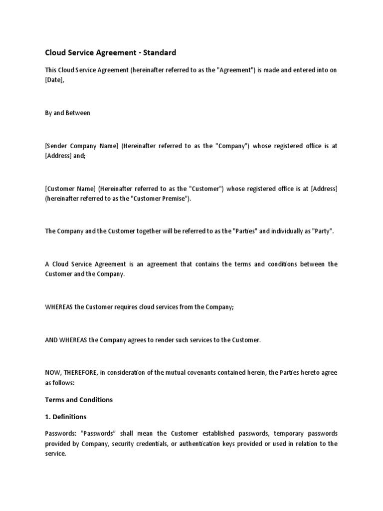 Cloud Service Agreement Terms | PDF | Indemnity | Cloud Computing