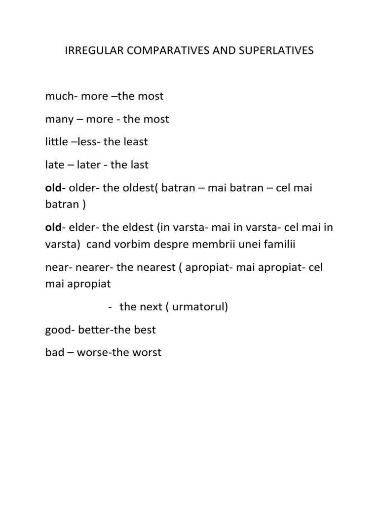 Irregular Comparatives and Superlatives | PDF