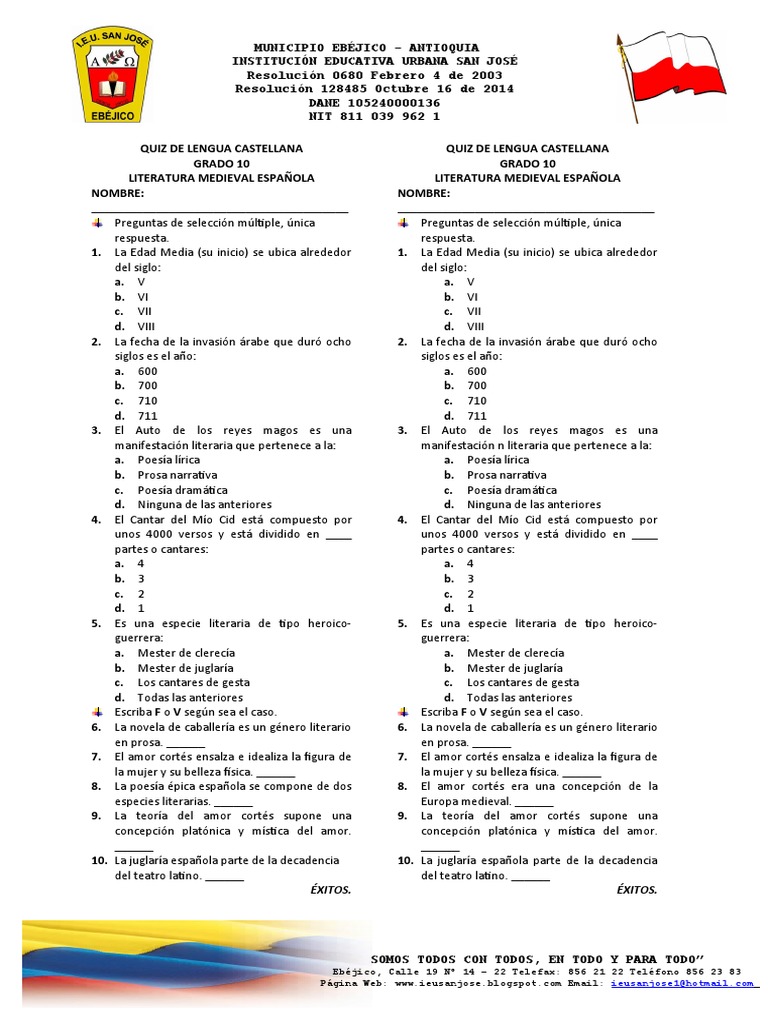 Quiz de Literatura Medieval Española | PDF | Poesía | Literatura medieval