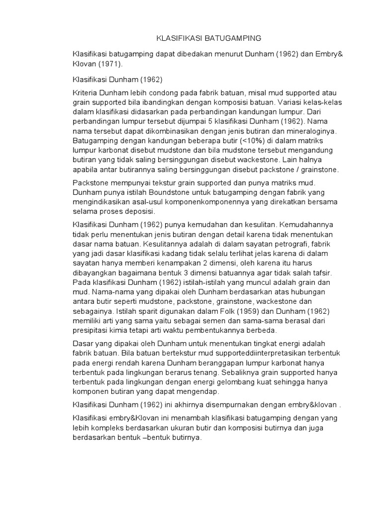 Klasifikasi Batugamping: Dunham & Embry-Klovan | PDF