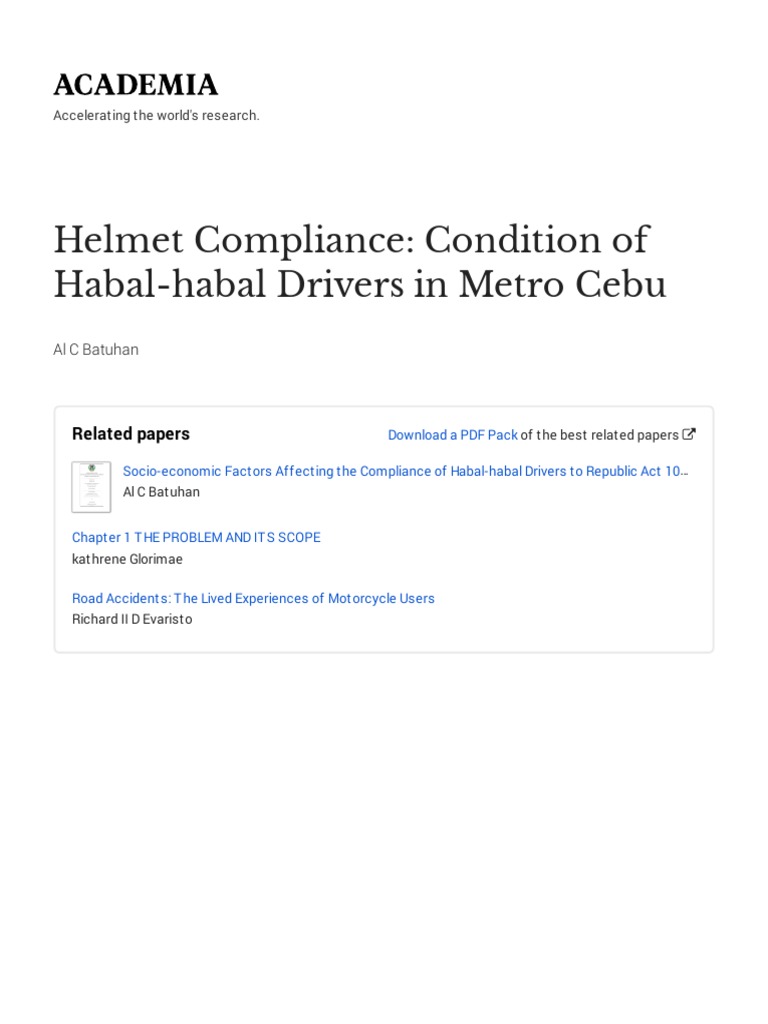 Helmet Compliance - Condition of Habal-Habal Drivers in Metro Cebu ...