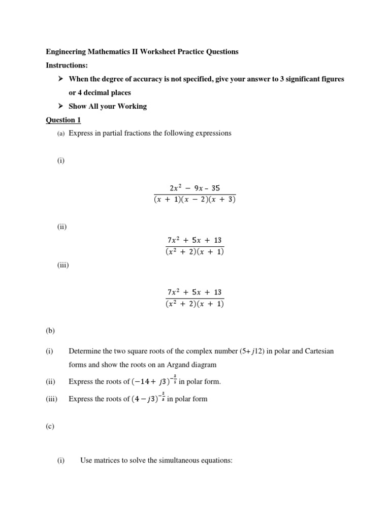 Engineering Mathematics IIWork Sheet Parctice Questions | PDF | Laplace ...