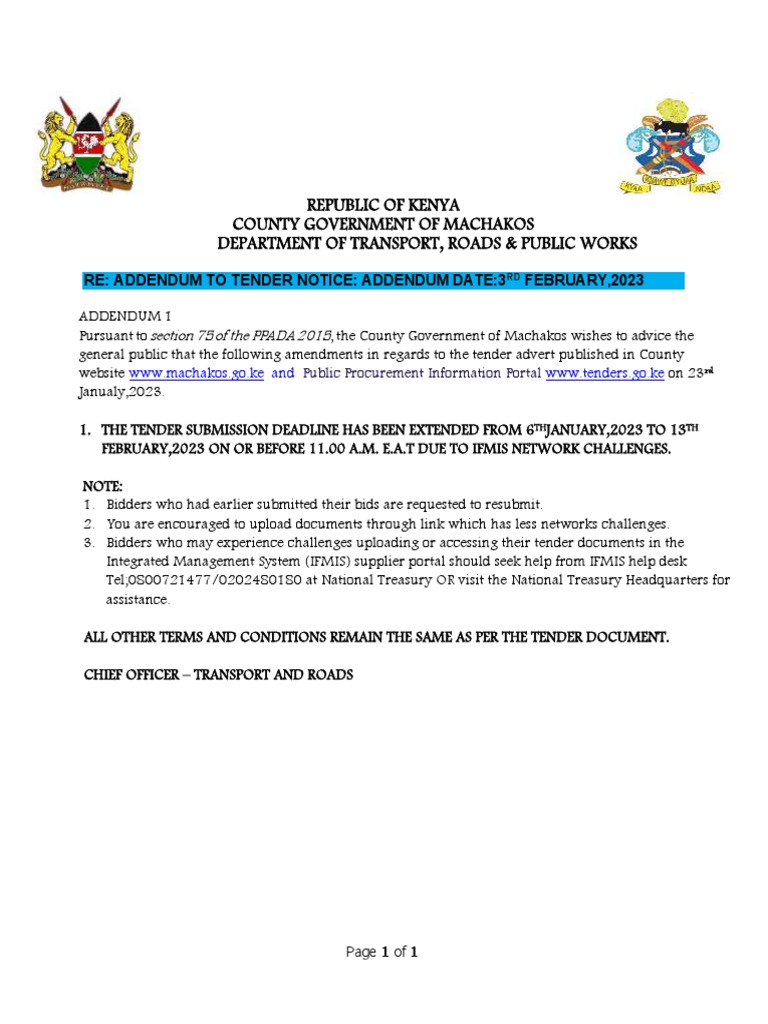 Addendum To Tender Notice | PDF