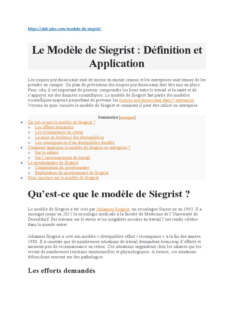 Le Modèle de Siegrist: Définition Et Application | PDF | Stress ...