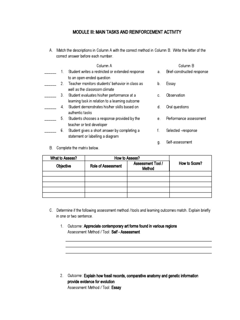 Module III - Main Tasks and Reinforcement Activities | PDF ...