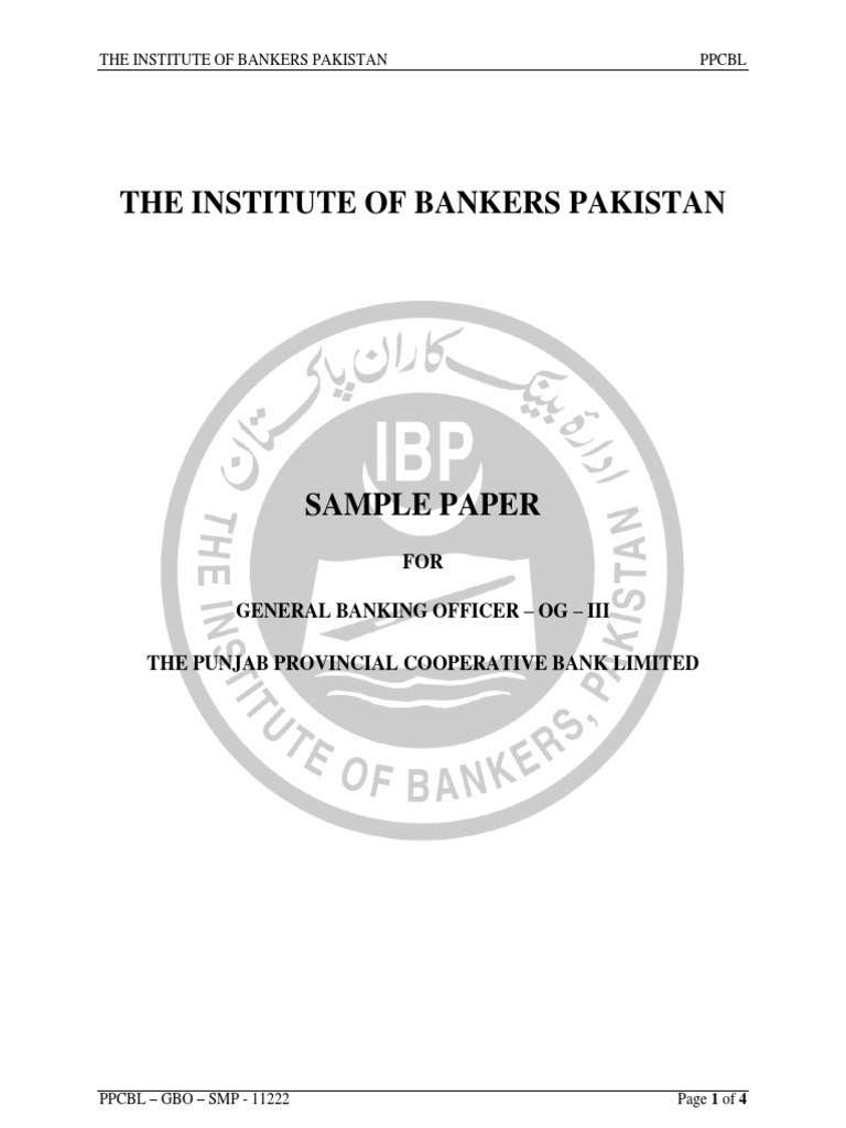 PPCBL Sample Paper New | PDF | Banks | Pakistan