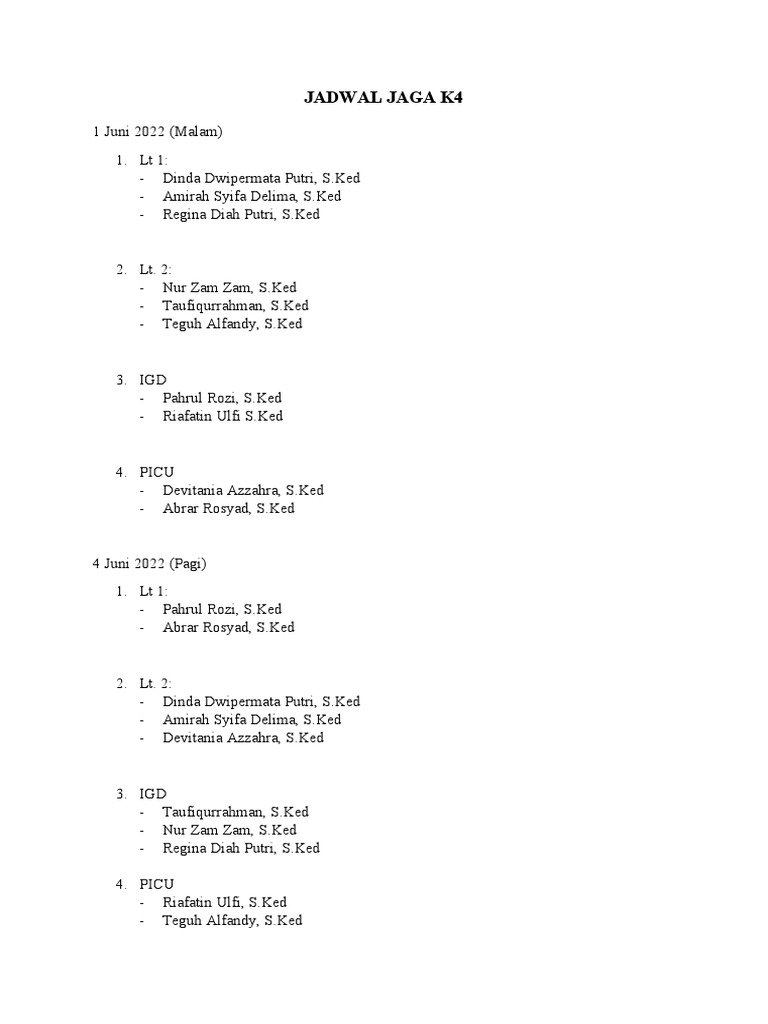 Jadwal Jaga K4 | PDF