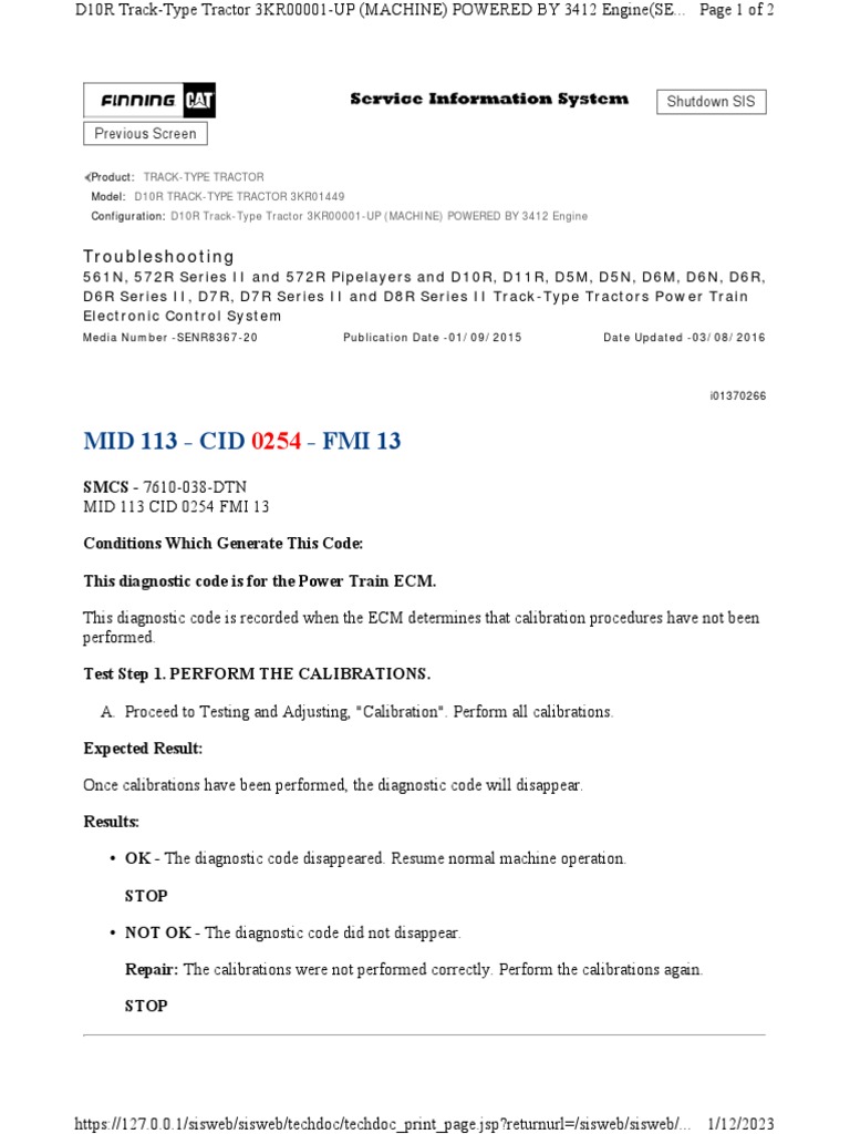 Mid 113 - Cid - FMI 13: Shutdown SIS Previous Screen | PDF