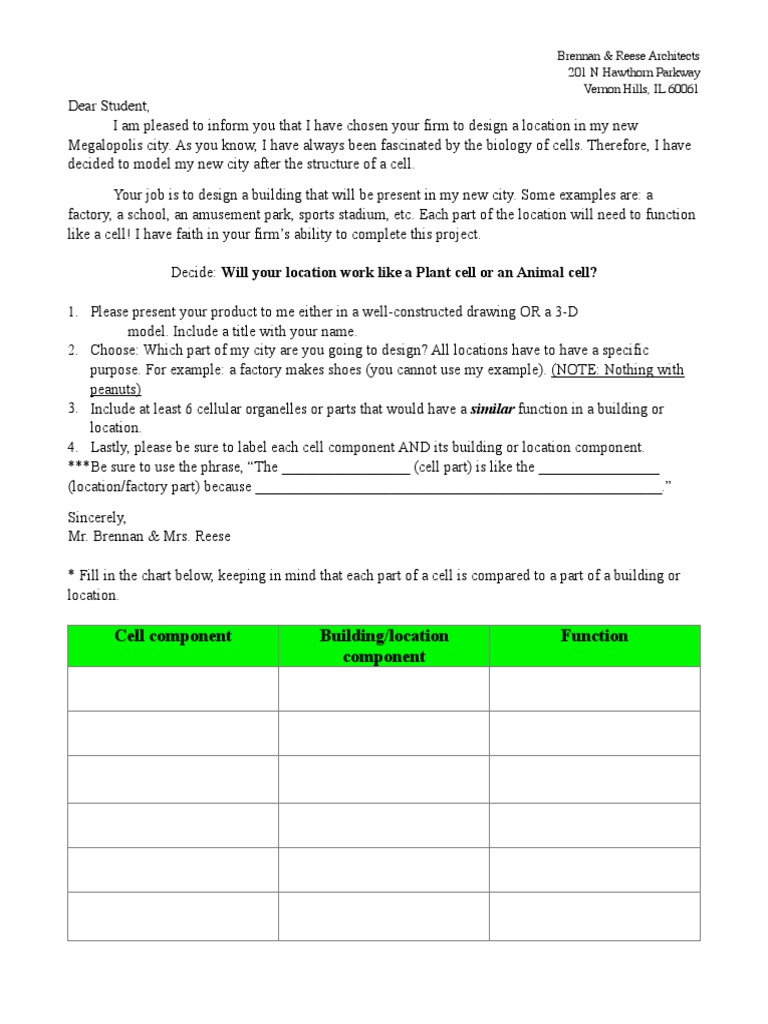 Cell Structure Performance Task | PDF | Cell (Biology) | Organelle