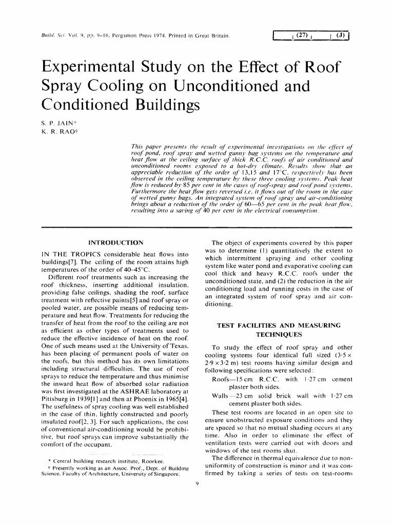 Experimental Study On The Effect of Roof Spray Cooling On Unconditioned ...