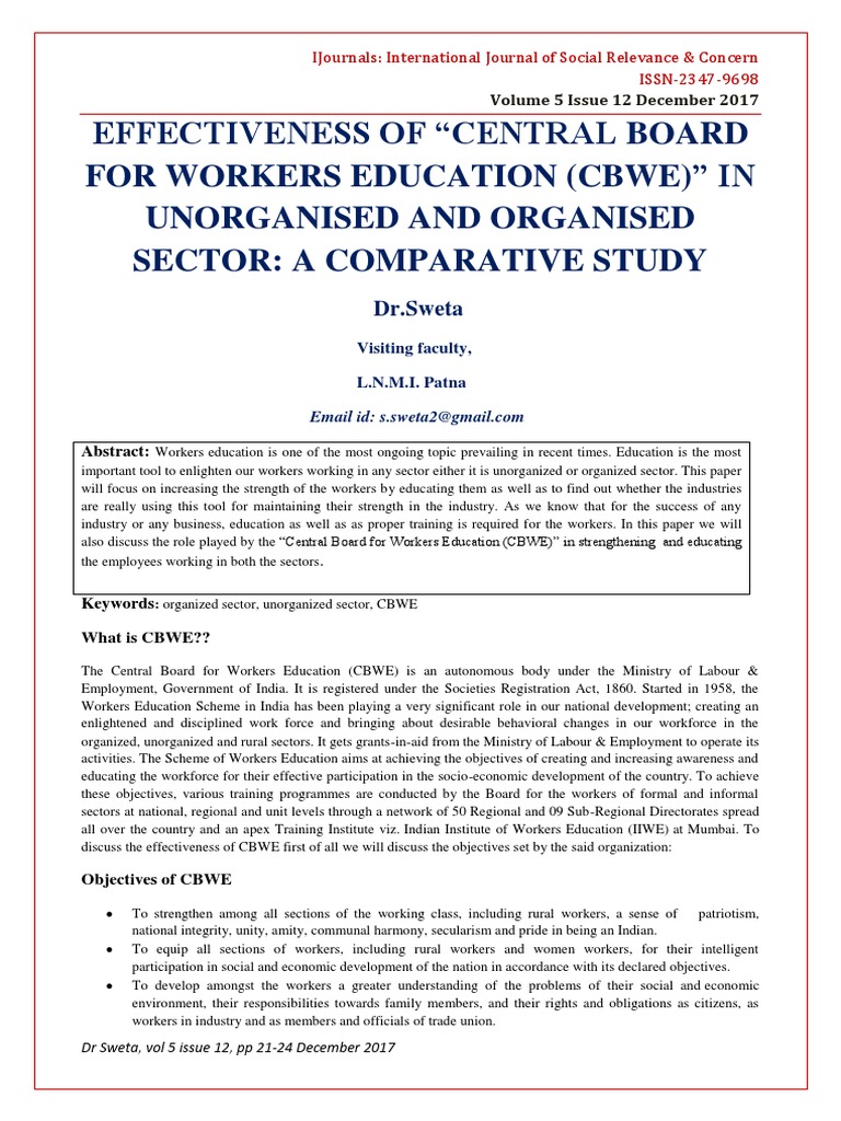 Central Board For Workers Education (CBWE) | Download Free PDF ...