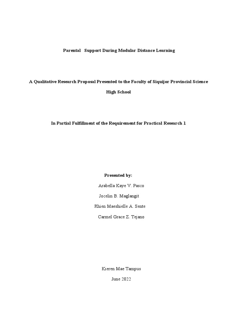 Parental Support During The Modular Distance Learning | PDF | Learning ...