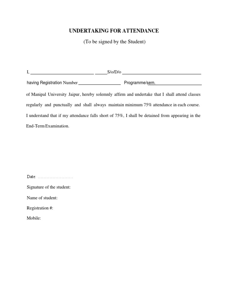 Undertaking For Attendance Student | PDF