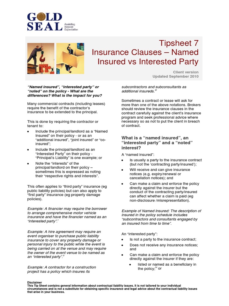 Tipsheet 7 Insurance Clauses Named Insured V Interested Party ...