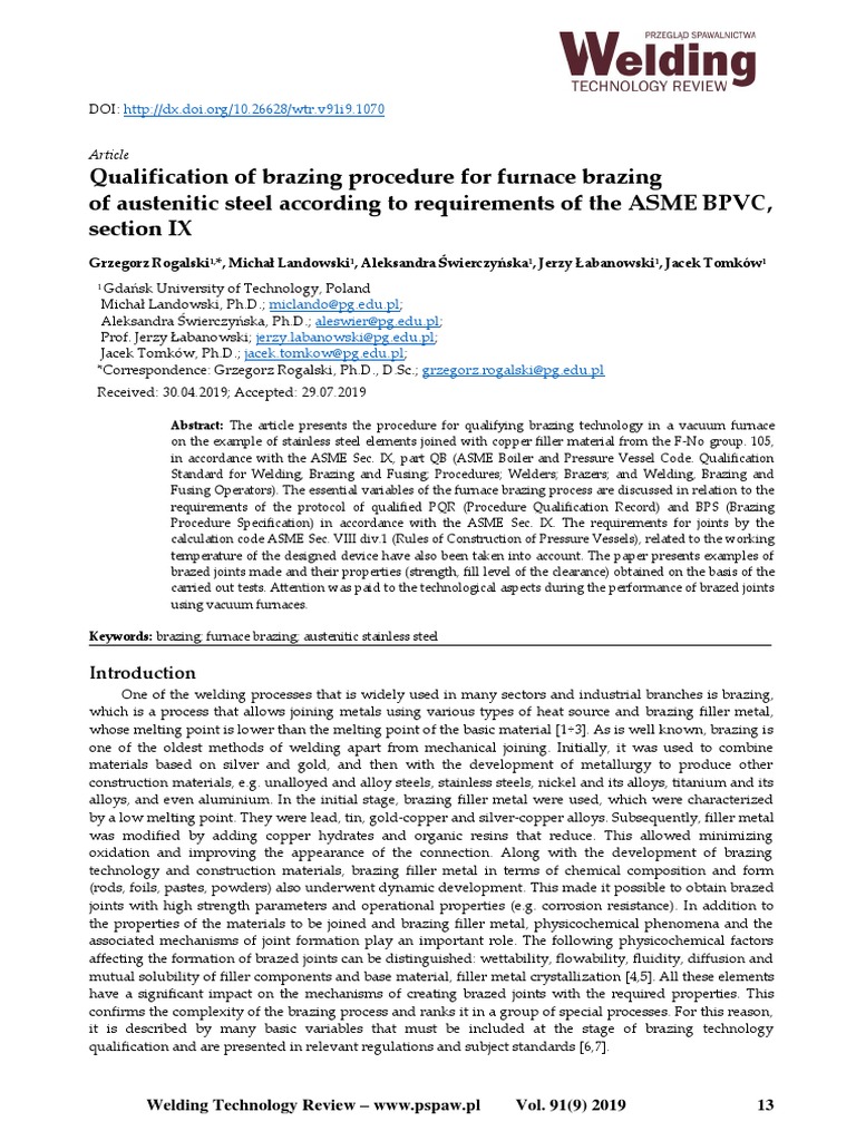 Qualification of Brazing Procedure For Furnace Bra | PDF | Heat ...