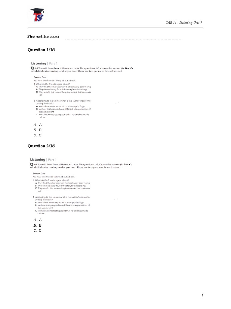 CAE 10 - Listening Unit 7 - Questions | PDF