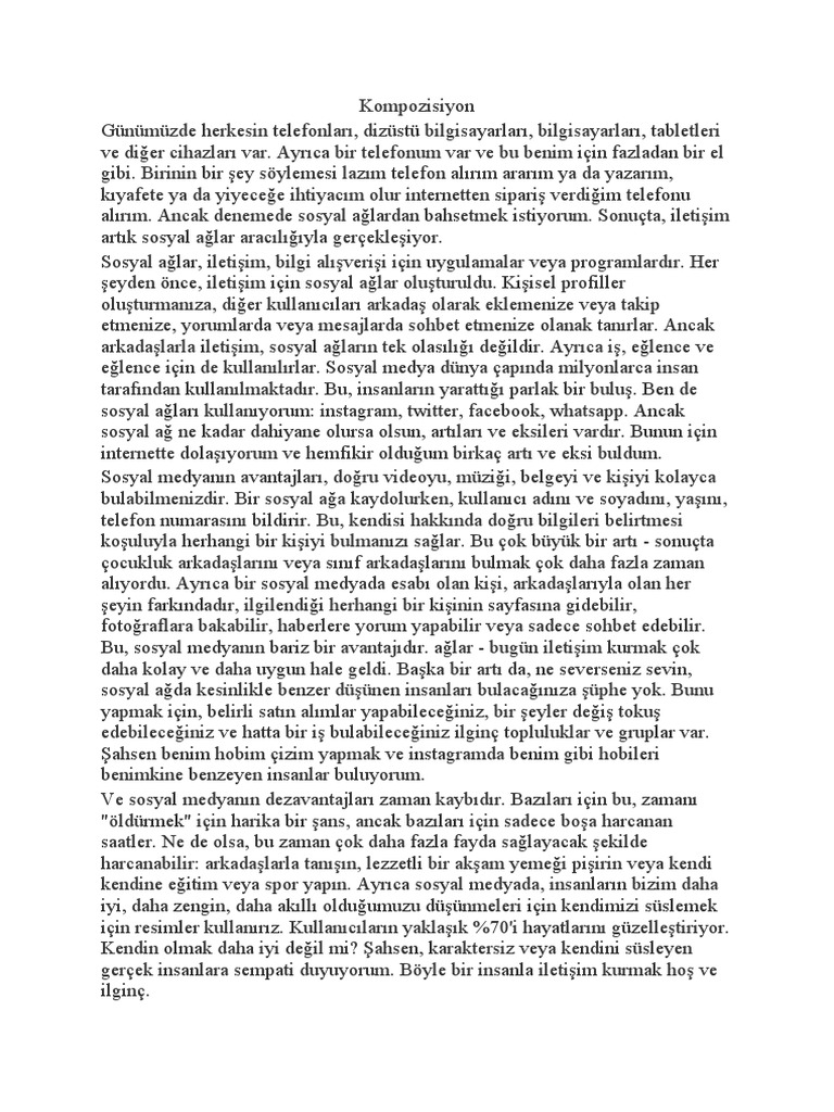 Kompozisyon "Sosyal Medya" | PDF