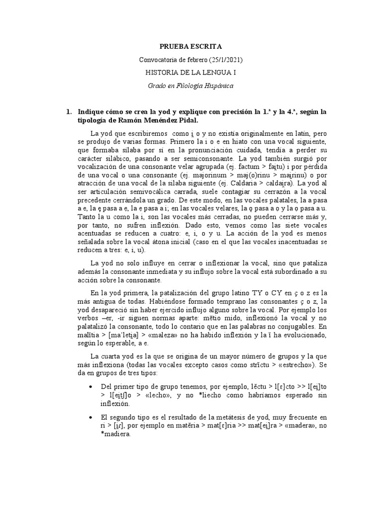 Prueba Escrita. Convocatoria Febrero Historia | PDF | latín | Vocal