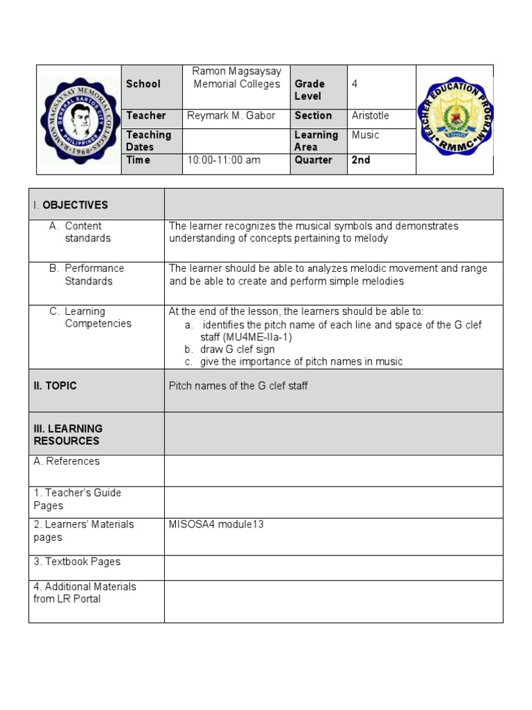 Lesson Plan in Music 4 | PDF | Teachers | Communication