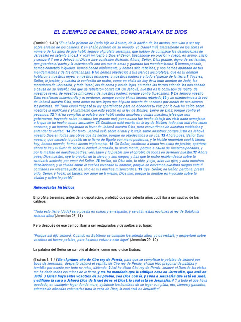 El Ejemplo de Daniel Como Atalaya de Dios | PDF | Daniel (figura bíblica) | Creencia religiosa y ...