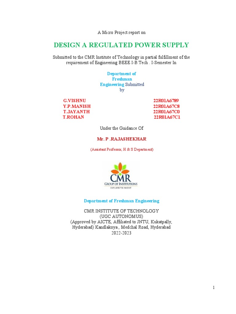 A Micro Project Report On BEEE | PDF | Rectifier | Capacitor