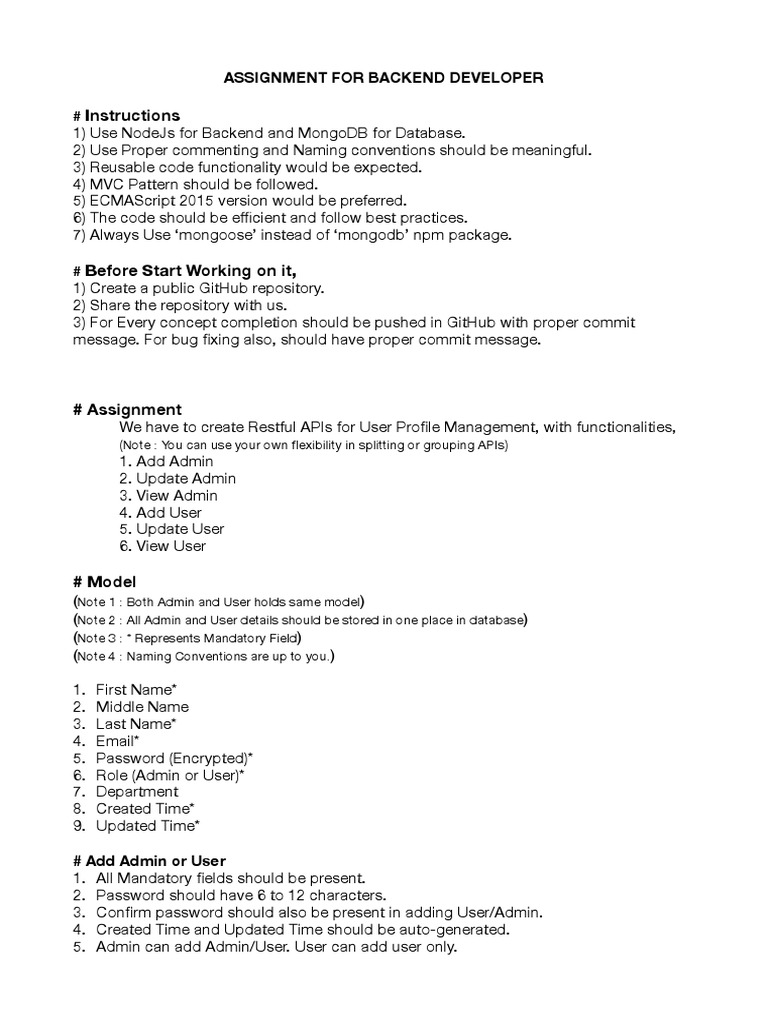 Backend Developer Assignment | PDF | Databases | Password Backend Developer Assignment | PDF | Databases | Password
