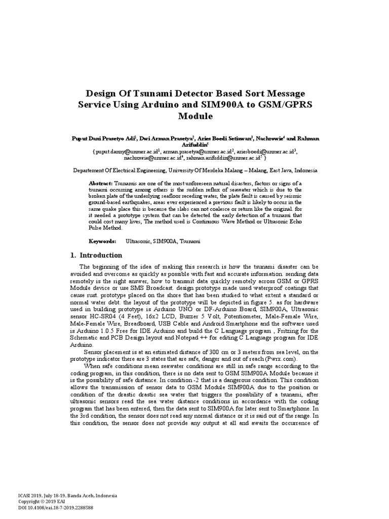 Design of Tsunami Detector Based Sort Message Service Using Arduino ...