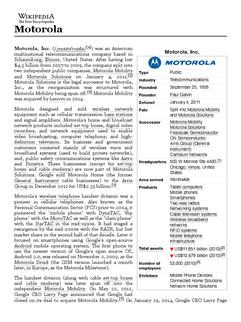 Motorola - Wikipedia | PDF | Motorola | Mobile Phones