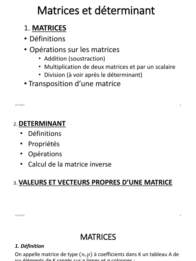 Matrices Et Déterminant | PDF | Matrice (Mathématiques) | Déterminant