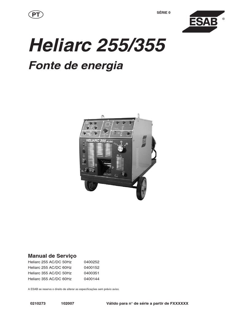 ESAB HELIARC 355 AC-DC Com Novo Desenho | PDF | Corrente elétrica ...