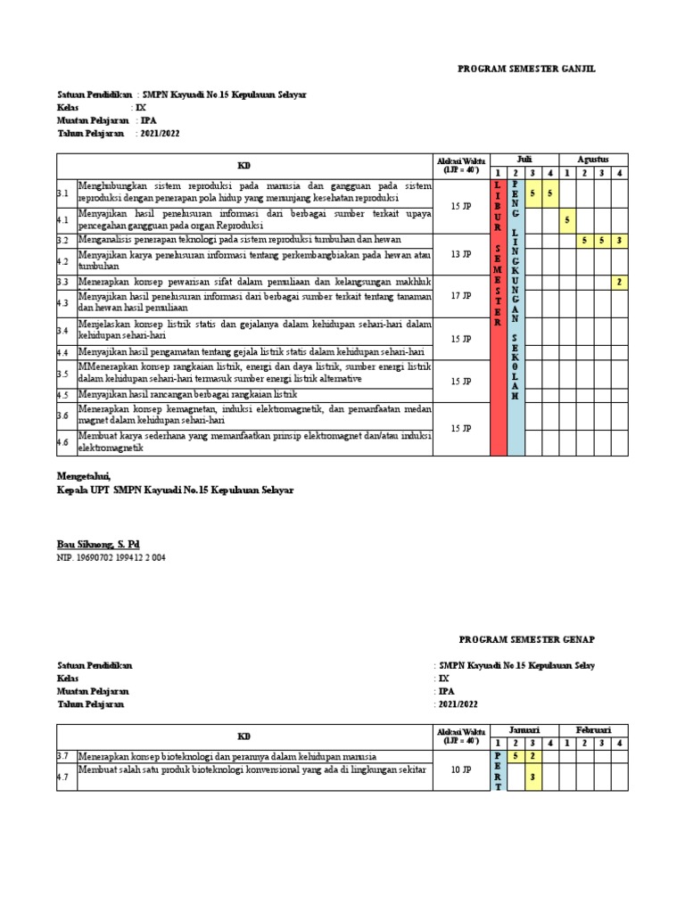 Program Semester 1 | PDF