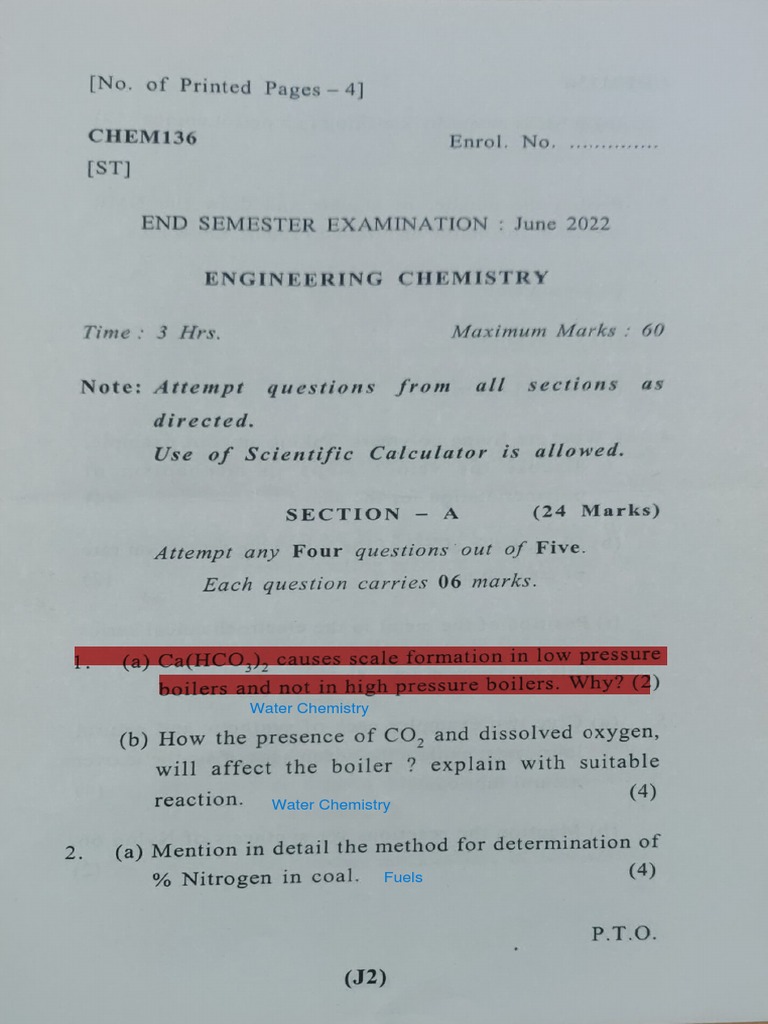 Engineering Chemistry End Semester Examination | PDF | Corrosion ...