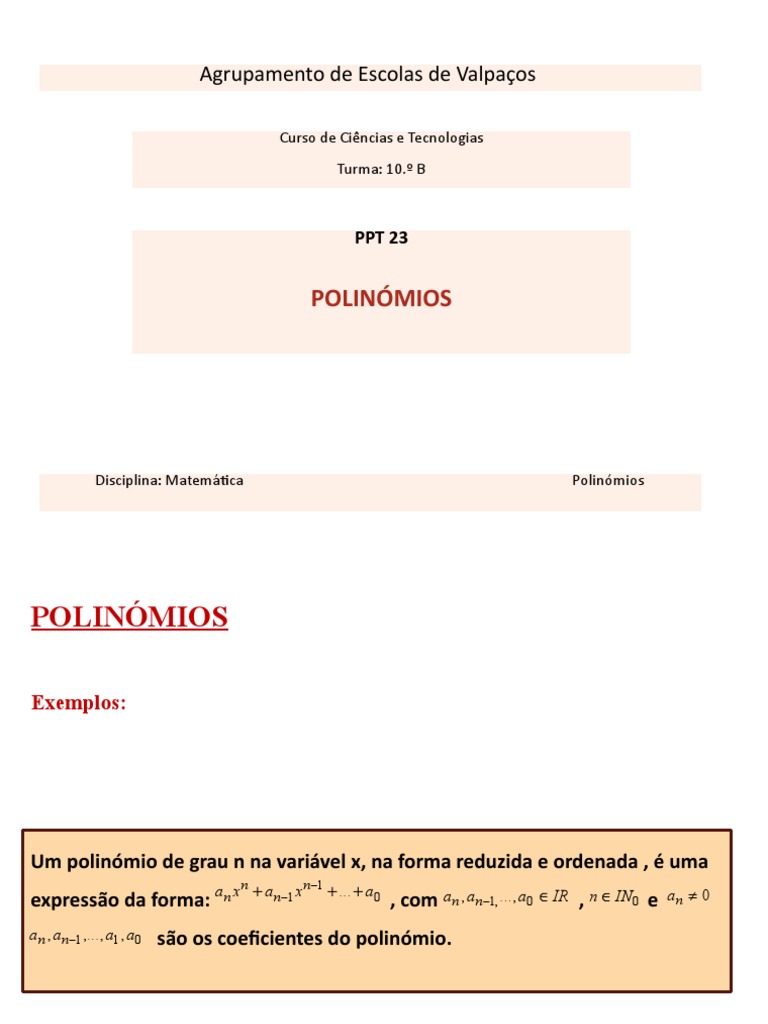 23 Polinomios1 | PDF | Divisão (Matemática) | Análise numérica